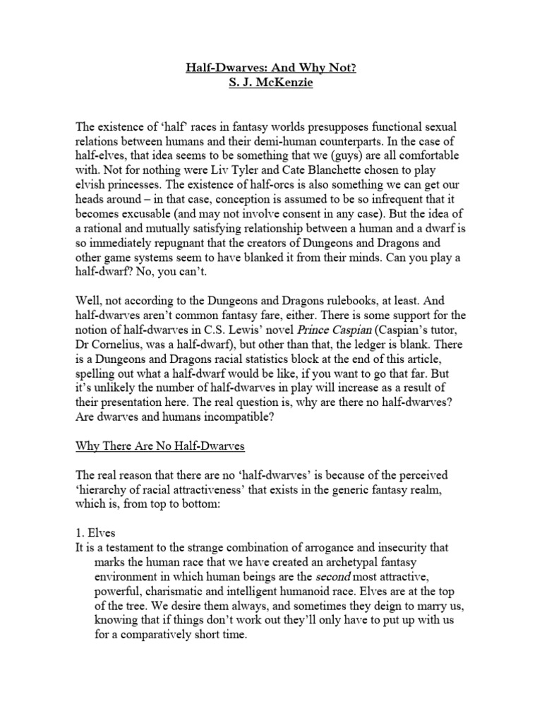 Character Races - Half-Dwarves and Why Not | PDF | Dwarf (Dungeons ...
