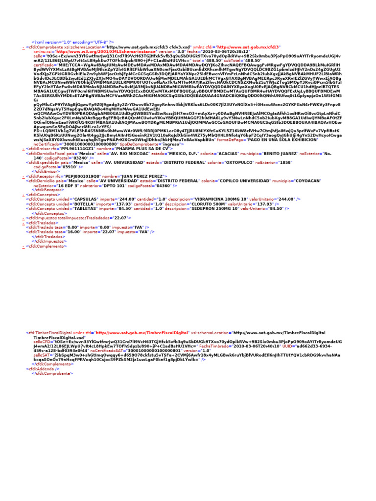 BT0043 Ejemplo CFDI XML Version, 0 | PDF