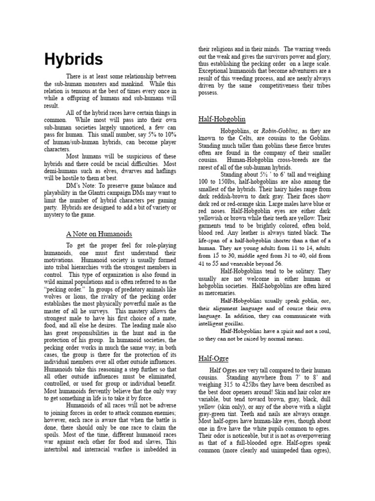 Character Races - Hybrids | PDF