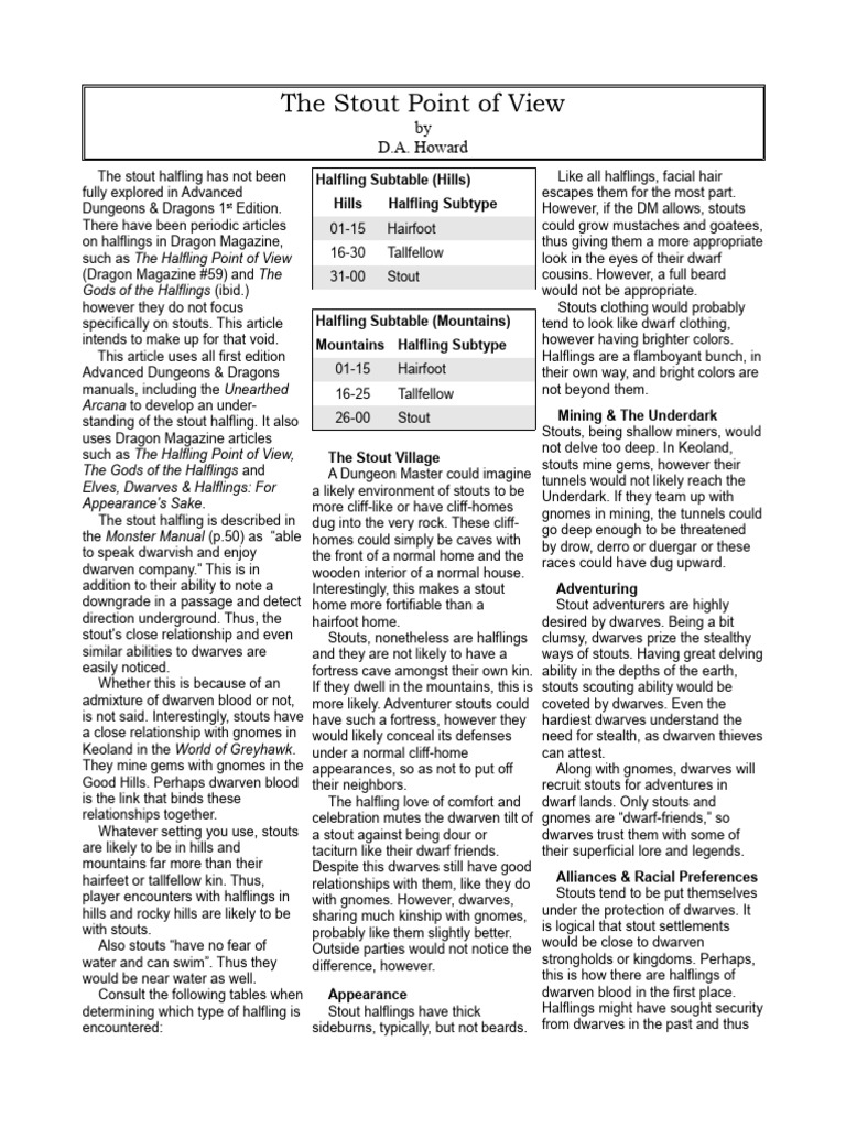 Exploring Stout Halflings in AD&D | PDF | Dwarf (Dungeons & Dragons ...