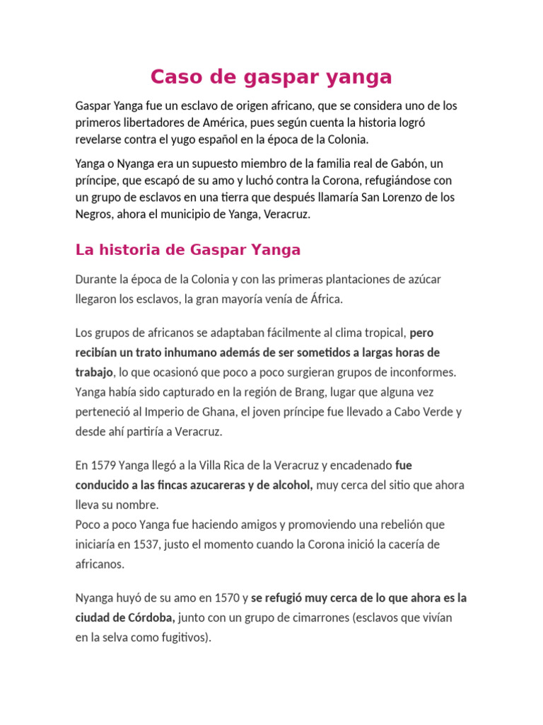 Caso de Gaspar Yanga | PDF | Esclavitud | Nueva españa