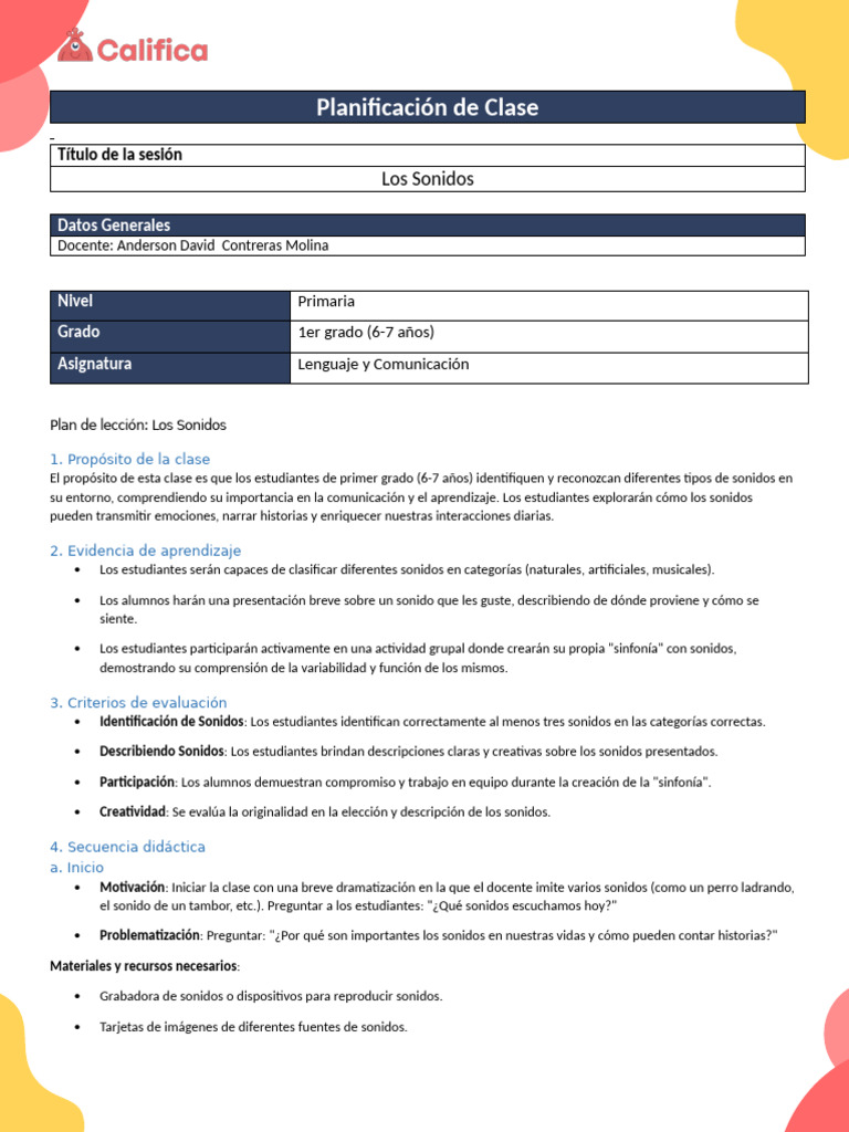 Clase de Sonidos para Primaria | PDF | Aprendizaje | Ciencia cognitiva