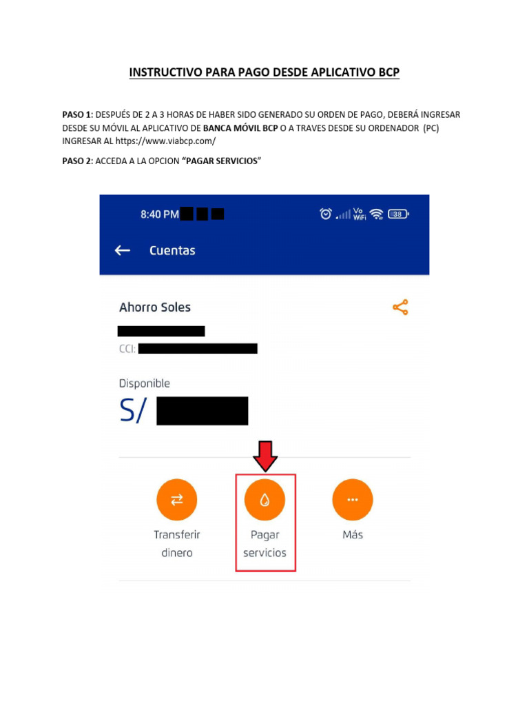 Instructivo para Pago Desde Aplicativo BCP - Ordenes de Pago Electronico | PDF