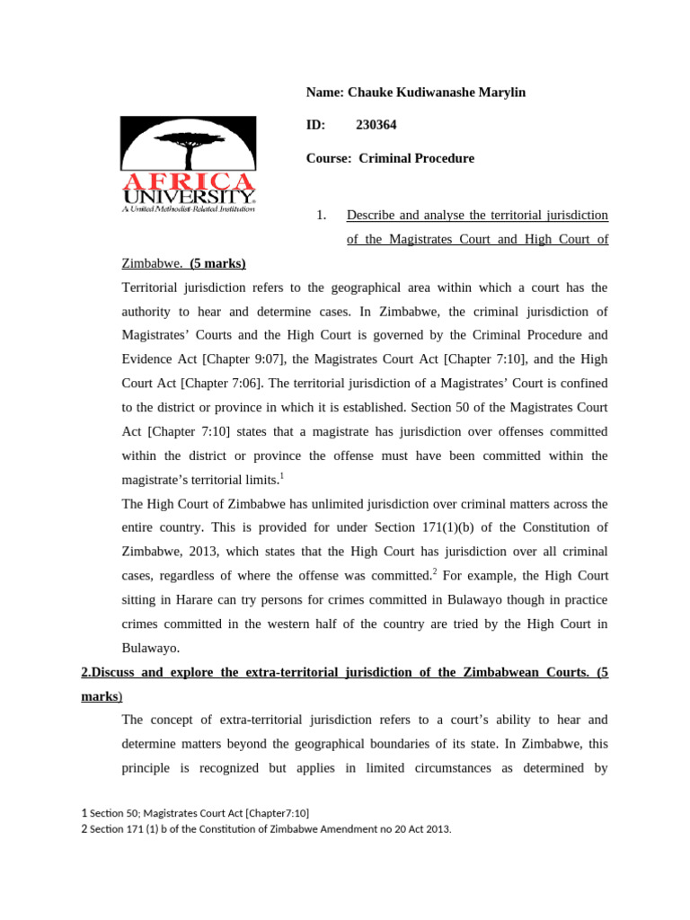 Asignment 1 Criminal Procedure | PDF | Extradition | Jurisdiction