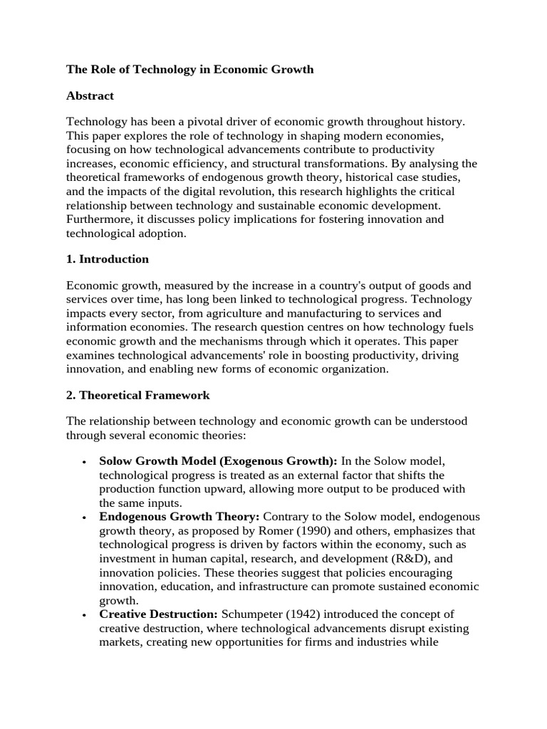 The Role of Technology in Economic Growth | PDF | Economic Growth ...