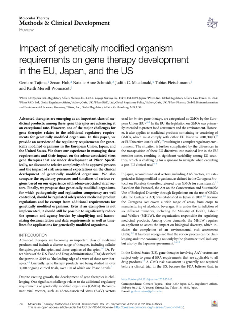 Impact of Genetically Modified Organism Requirem - 2022 - Molecular Therapy - Me | PDF ...