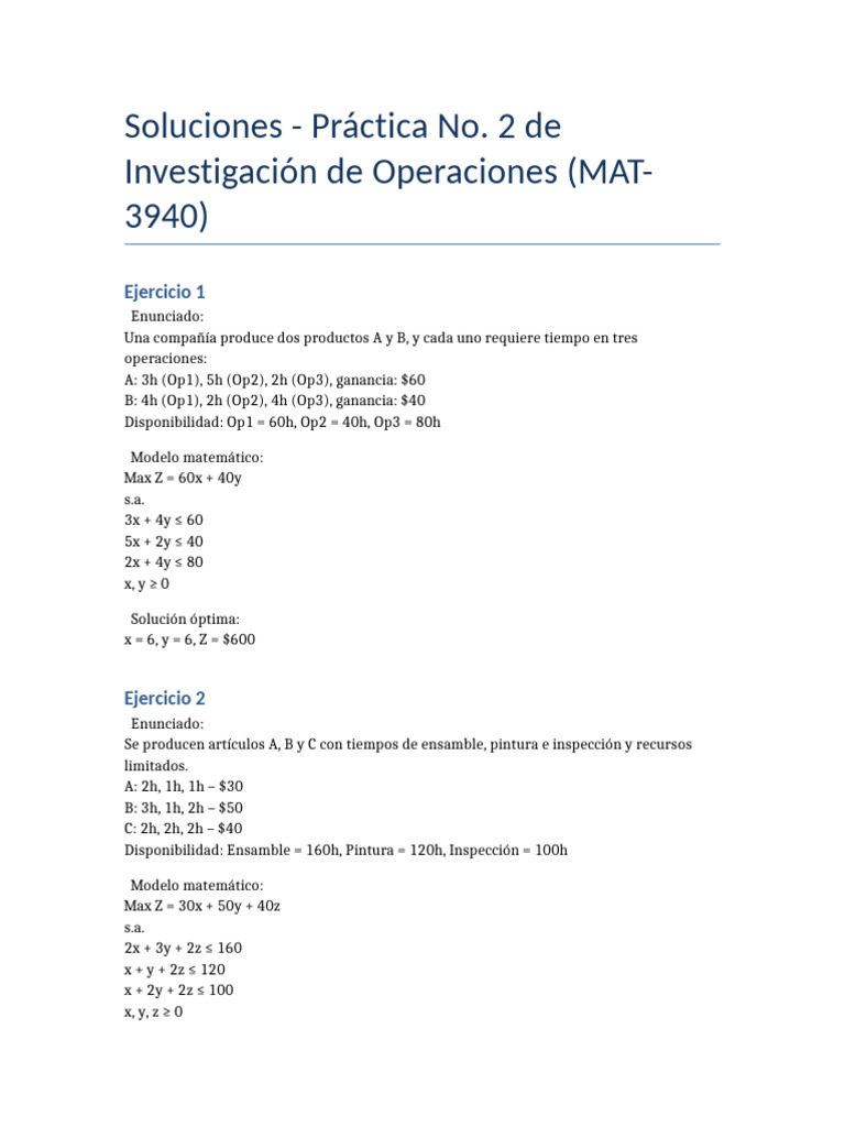 Soluciones Practica 2 IO | PDF