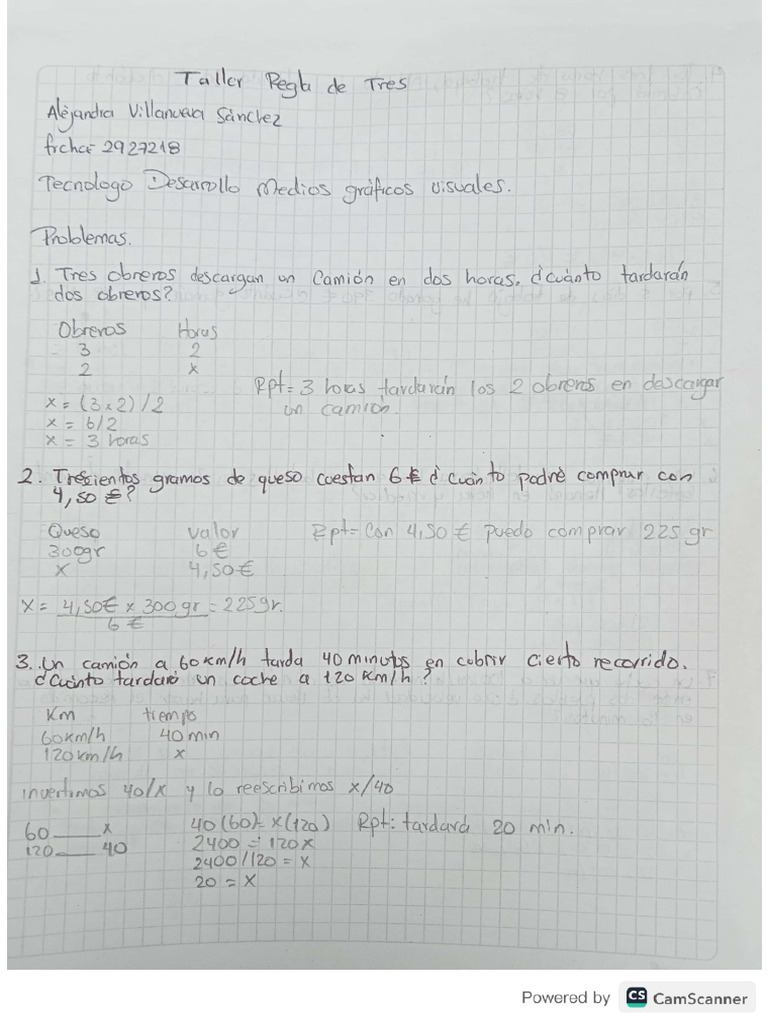 Taller regla de tres | PDF