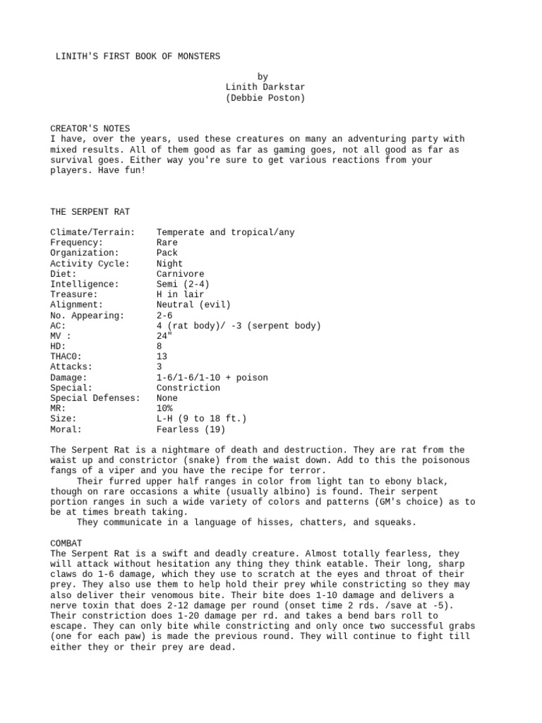 Monsters - Linith's First Book of Monsters | PDF | Snake | Predation
