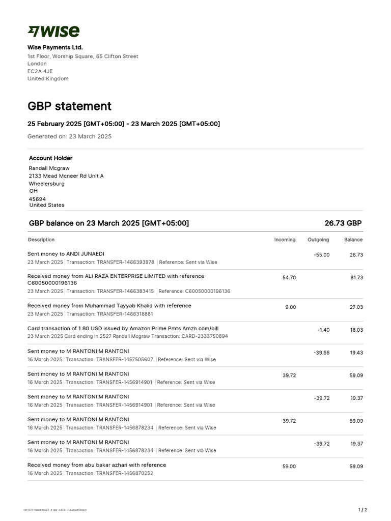 statement_80322102_GBP_2025-02-25_2025-03-23 | PDF | Business | Financial Technology