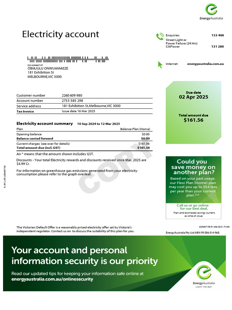 Australian Utility Bill | PDF | Invoice | Energy Economics