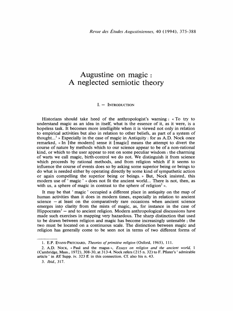 Markus 2015 Augustine On Magic A Neglected Semiotic Theory | PDF ...