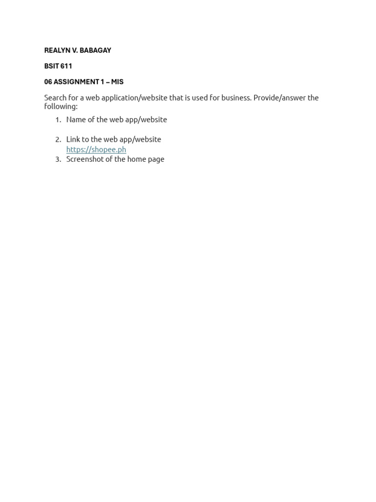Babagay Realyn 06 ASSIGNMENT 1 MIS | PDF | World Wide Web | Internet & Web
