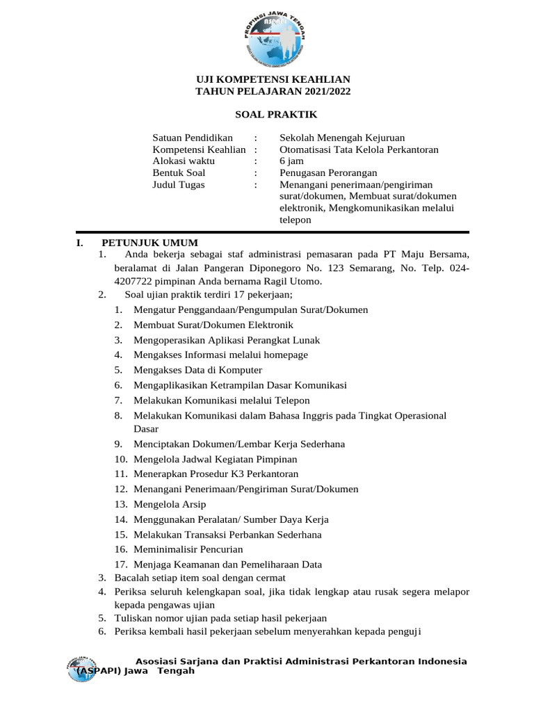 2 Soal Praktik UKK OTKP ASPAPI 2022 | PDF
