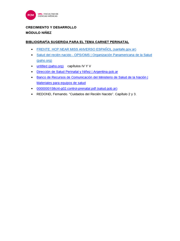 Bibliografía complementaria de Carne Perinatal | PDF