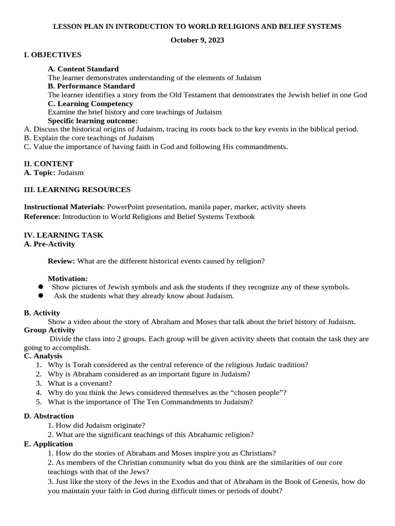 Lesson Plan: Understanding Judaism | PDF | Hebrew Bible | Abraham