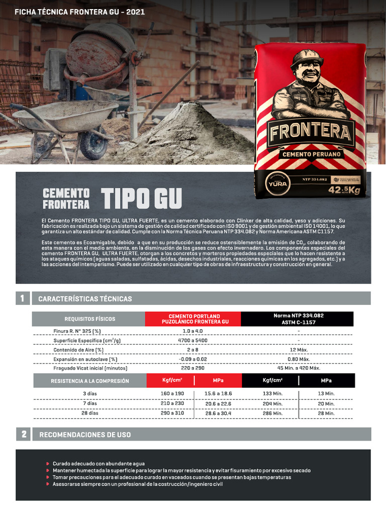 Ficha Tecnica Cemento Frontera | PDF