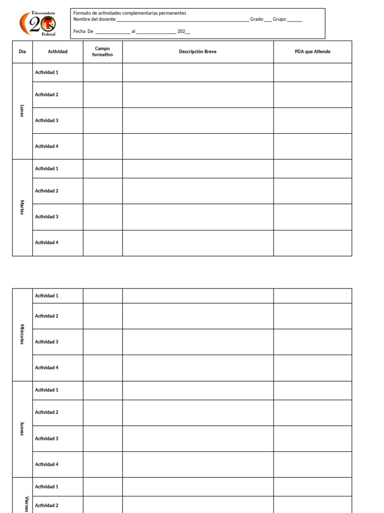 Formato de Actividades Semanales Educativas | PDF
