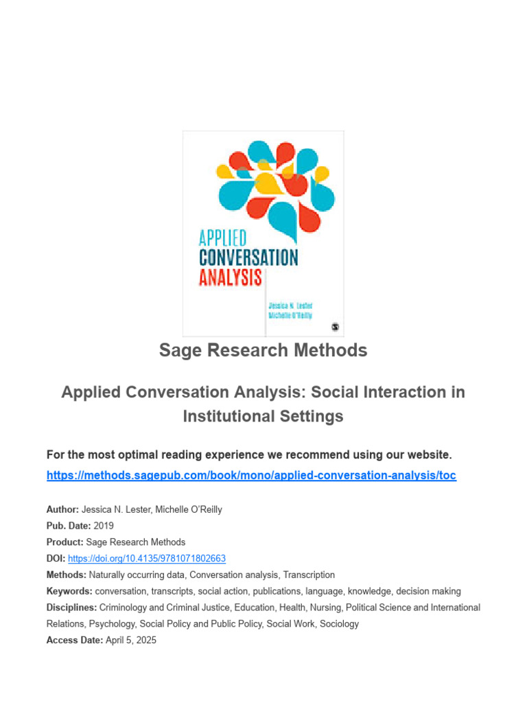 Applied Conversation Analysis | PDF | Social Constructionism | Science