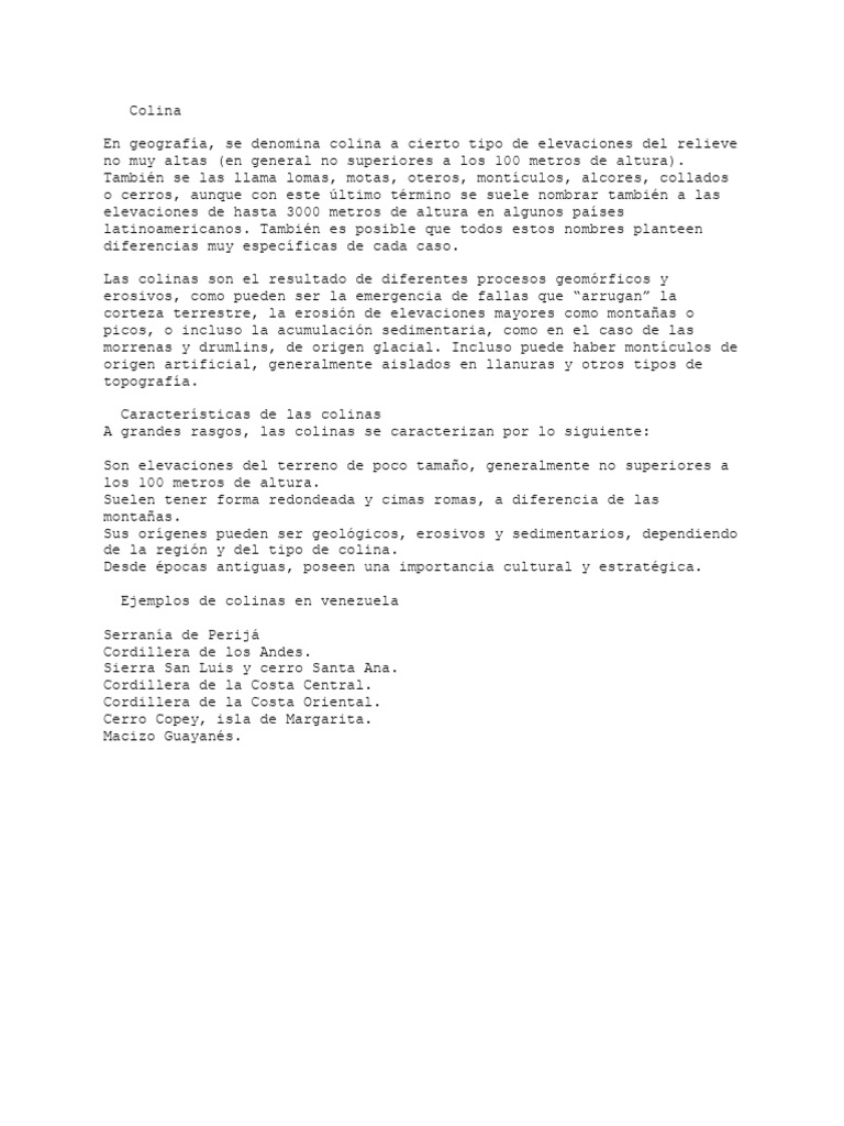 Características y ejemplos de colinas | PDF