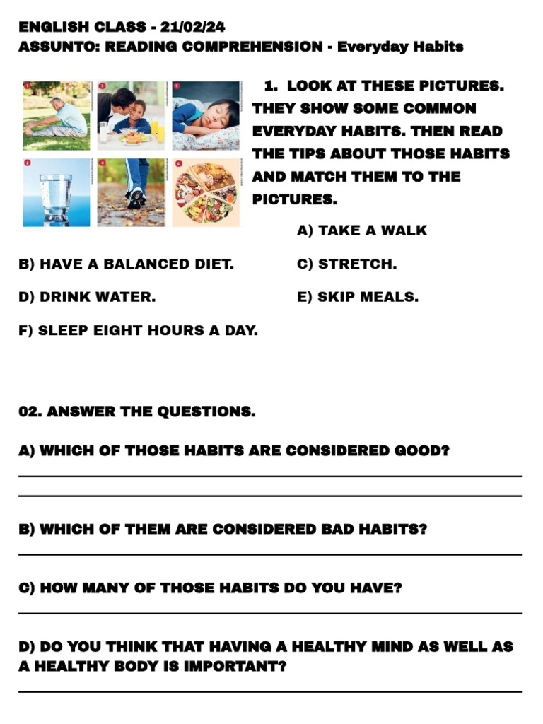 Everyday Habits Reading Comprehension | PDF