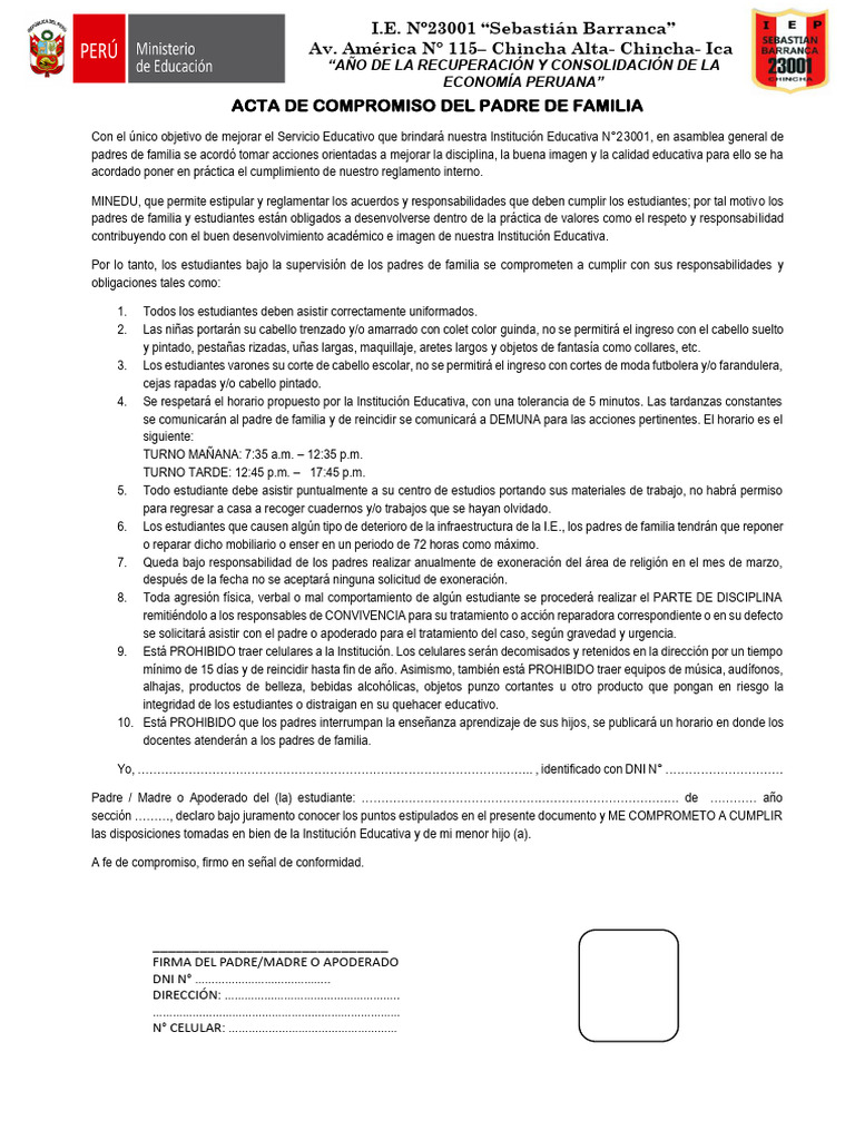 Acta de Compromiso PPFF-25 | PDF