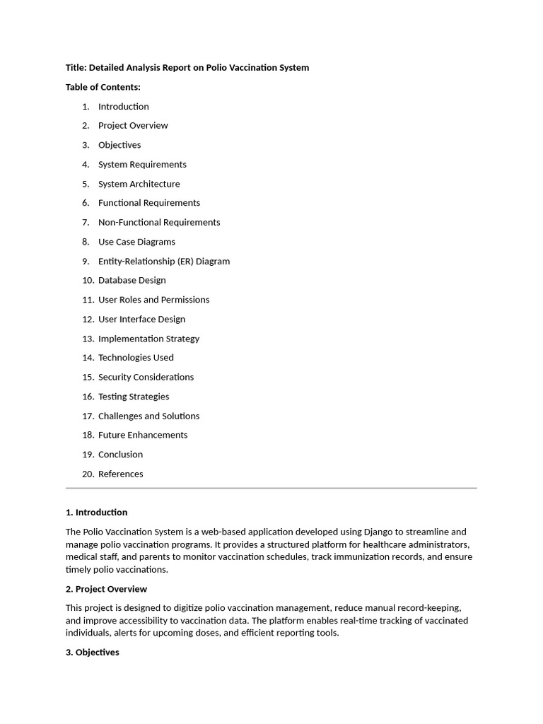 Polio Vaccination System Analysis Report | PDF | Databases | Vaccination