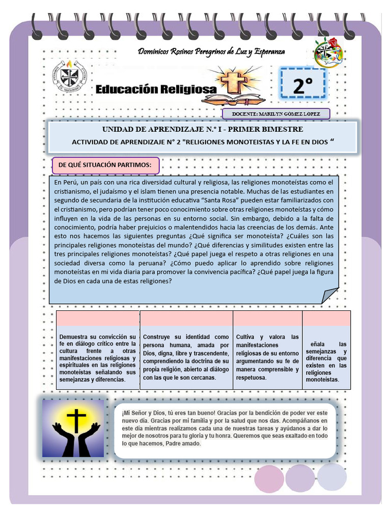 Ficha de Trabajo 02 Las Religiones Monoteistas | PDF | Monoteísmo | Dios