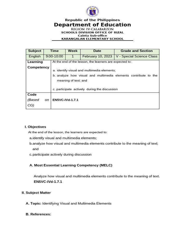 English 5 Demo Teaching | PDF | Multimedia | Learning