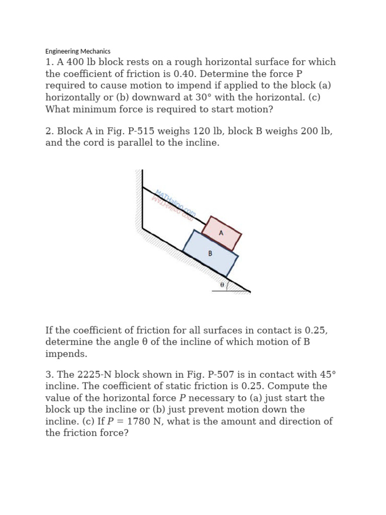 Engineering Mechanics: Friction Problems | PDF