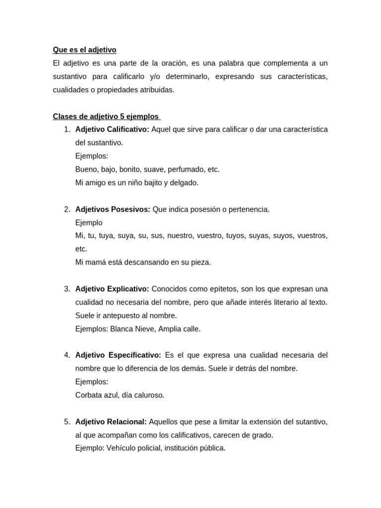 Tipos y grados del adjetivo explicado | PDF