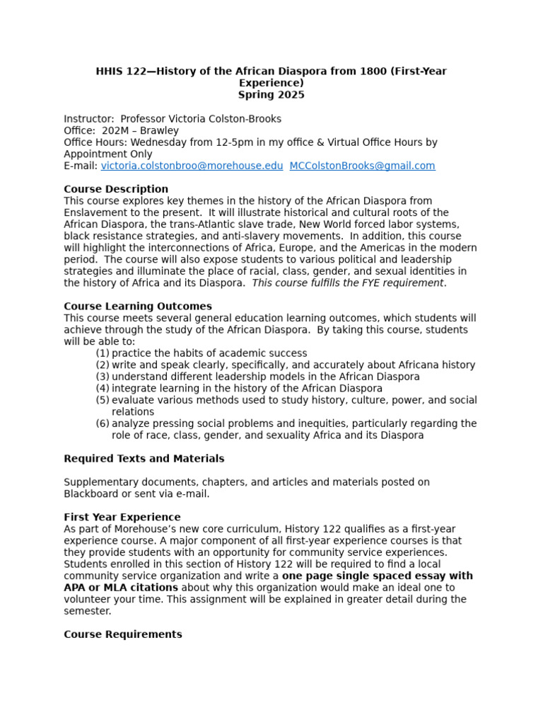 African Diaspora History Course 1800-Present | PDF | Academic Dishonesty
