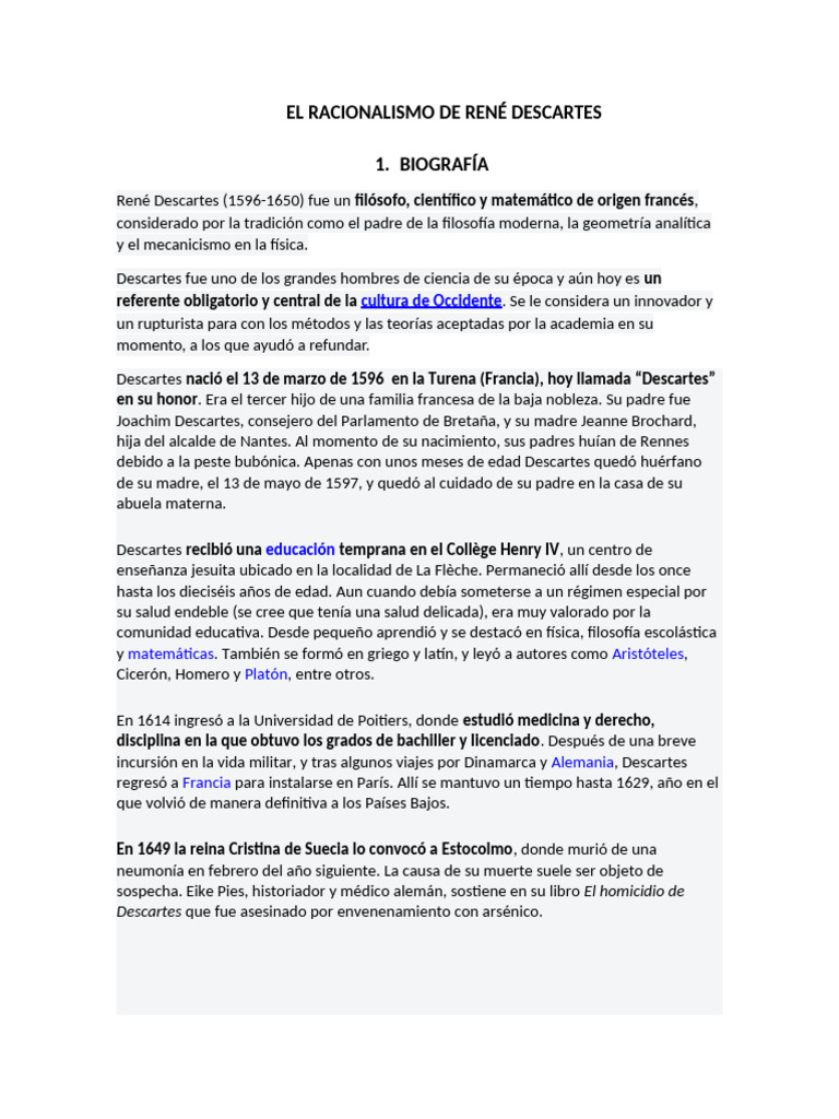 Racionalismo de René Descartes: Biografía y Filosofía | PDF | René ...