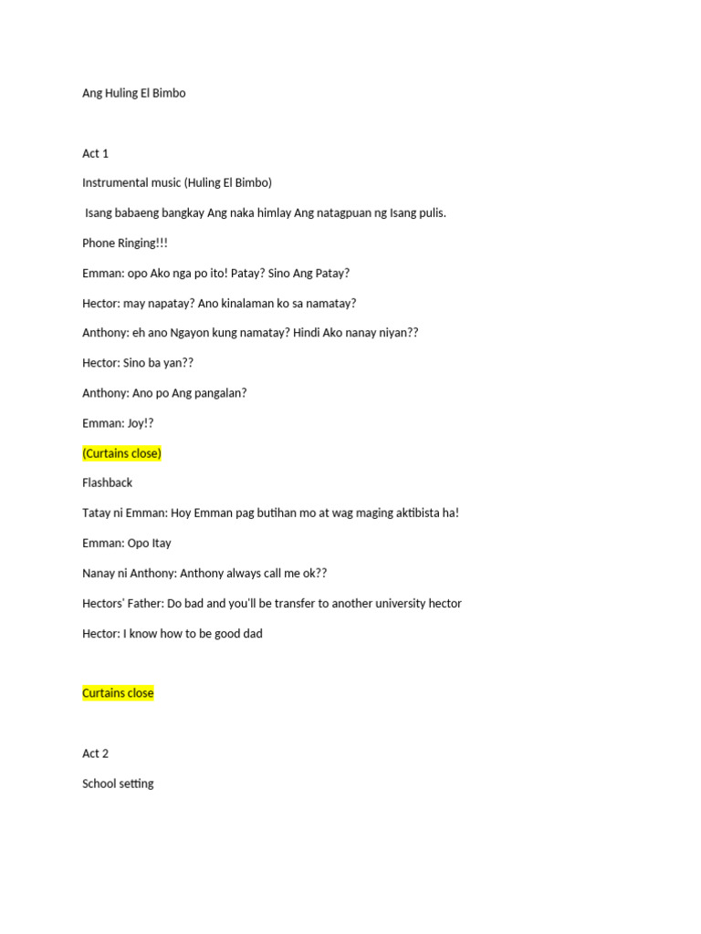 Ang Huling El Bimbo Script | PDF