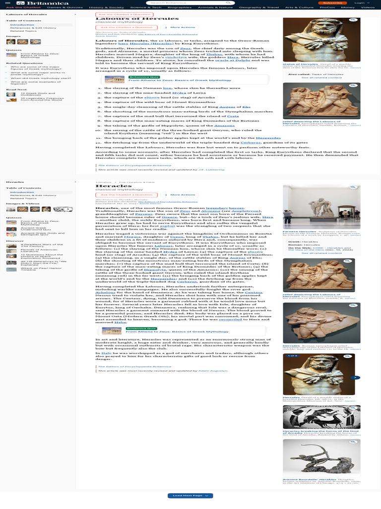 Labours of Hercules Tasks, Summary, & Facts | PDF | Greek Mythology ...