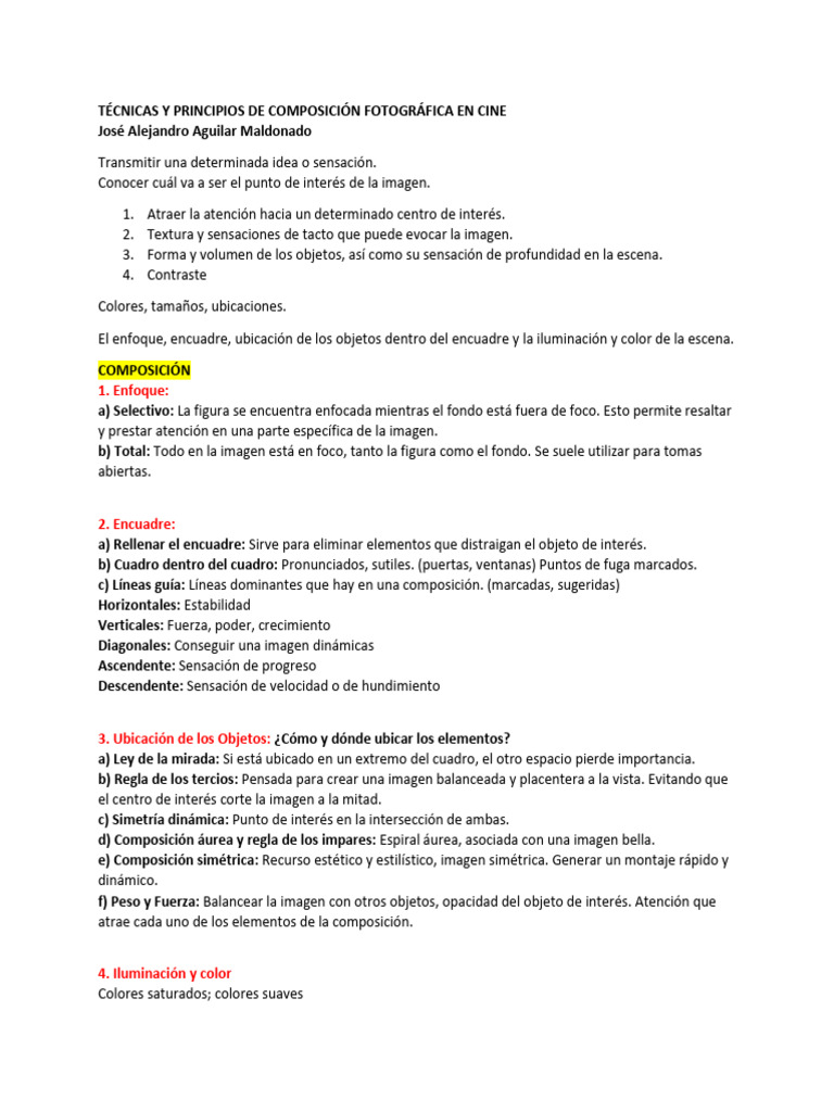 Composición Fotográfica en Cine | PDF | Composición (artes visuales)