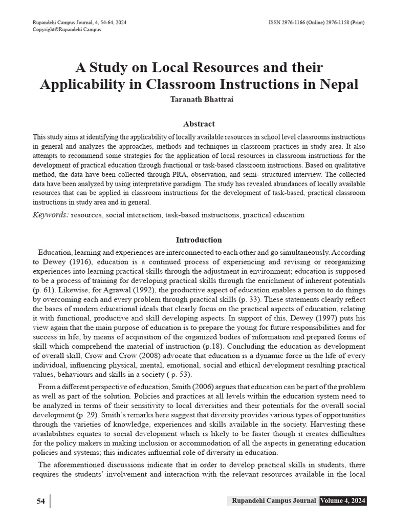 A Study On Local Resources and Their Applicability in Classroom ...
