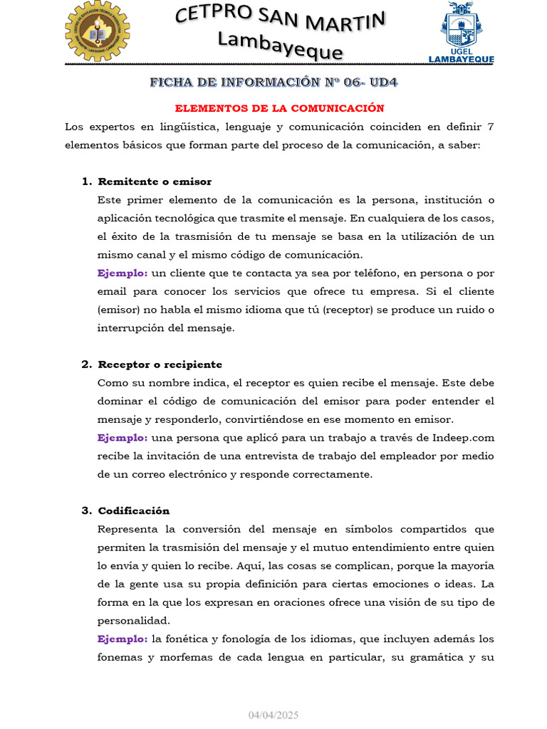 Ficha de Información #06 - Ud4 | PDF | Comunicación | Oración (Lingüística)