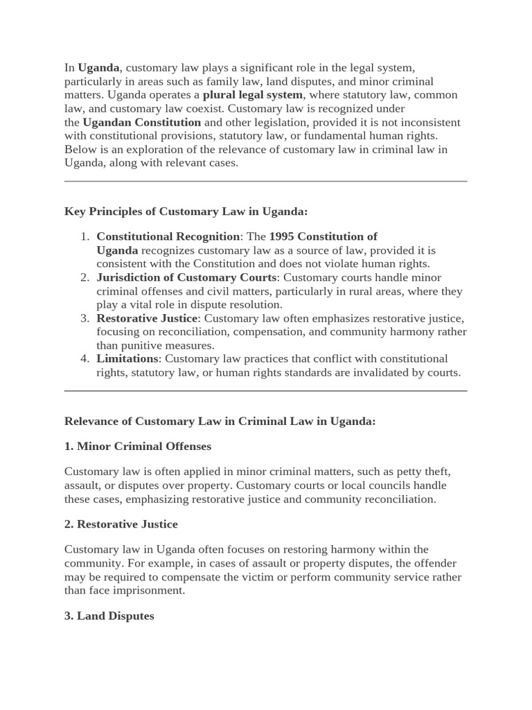 Customary Law's Role in Uganda's Criminal Justice | PDF | Crimes ...