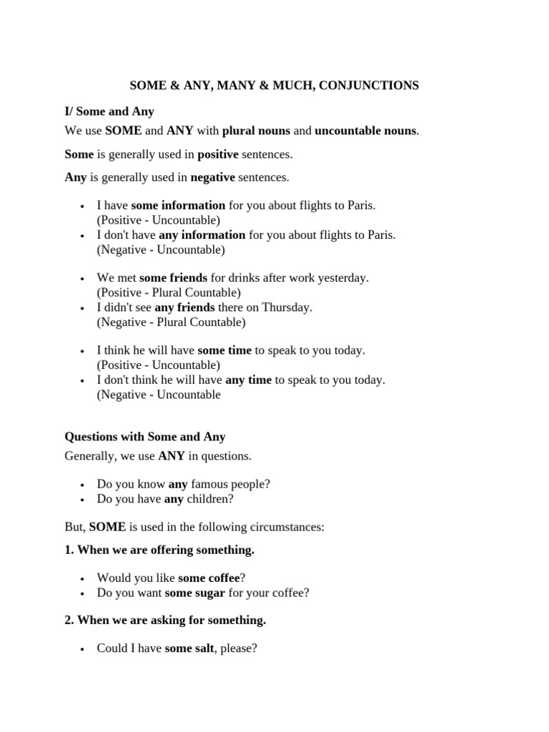 Using Some, Any, Much, and Many | PDF
