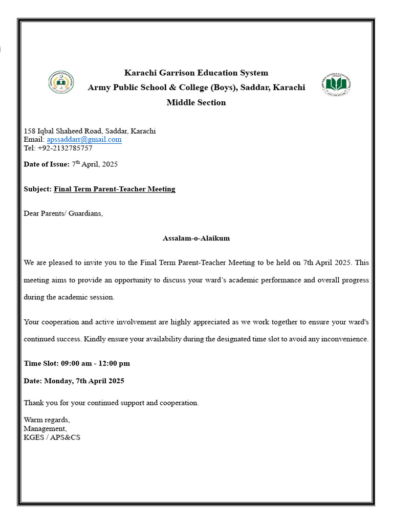 PTM Circular 7th April, 2025 | PDF