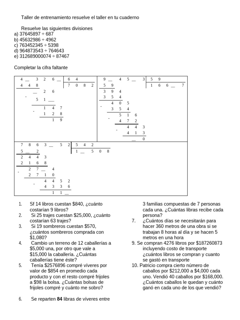 Ejercicios de Divisiones y Problemas Matemáticos | PDF