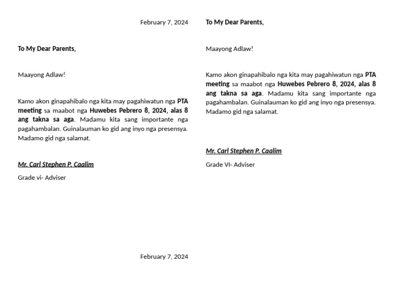 pta meeting letter | PDF