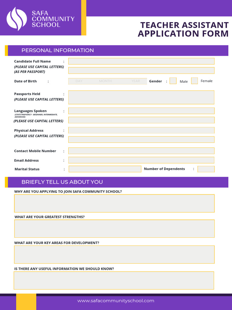Teacher Assistant Application Form-Min | PDF