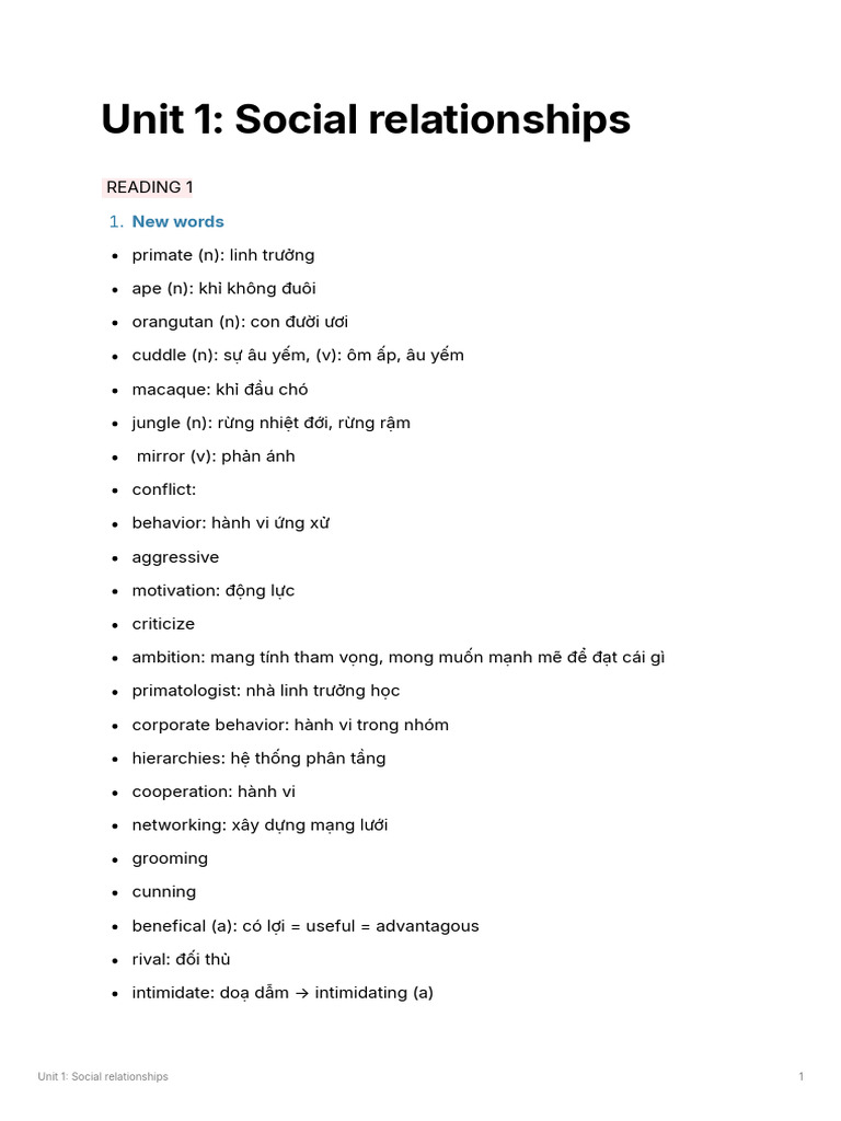 Unit 1 Social Relationships | PDF