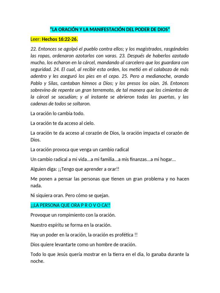 La Oración y La Manifestación Del Poder de Dios | PDF | Oración