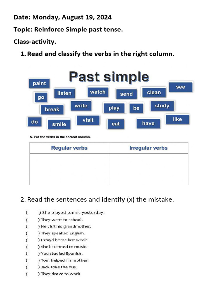 Simple Past Tense Class Activities | PDF