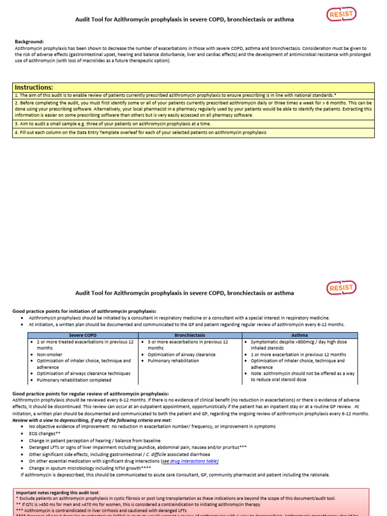 azithromycin-prohylaxis-audit-tool-COPD, Bronchiectasis or Asthma | PDF ...