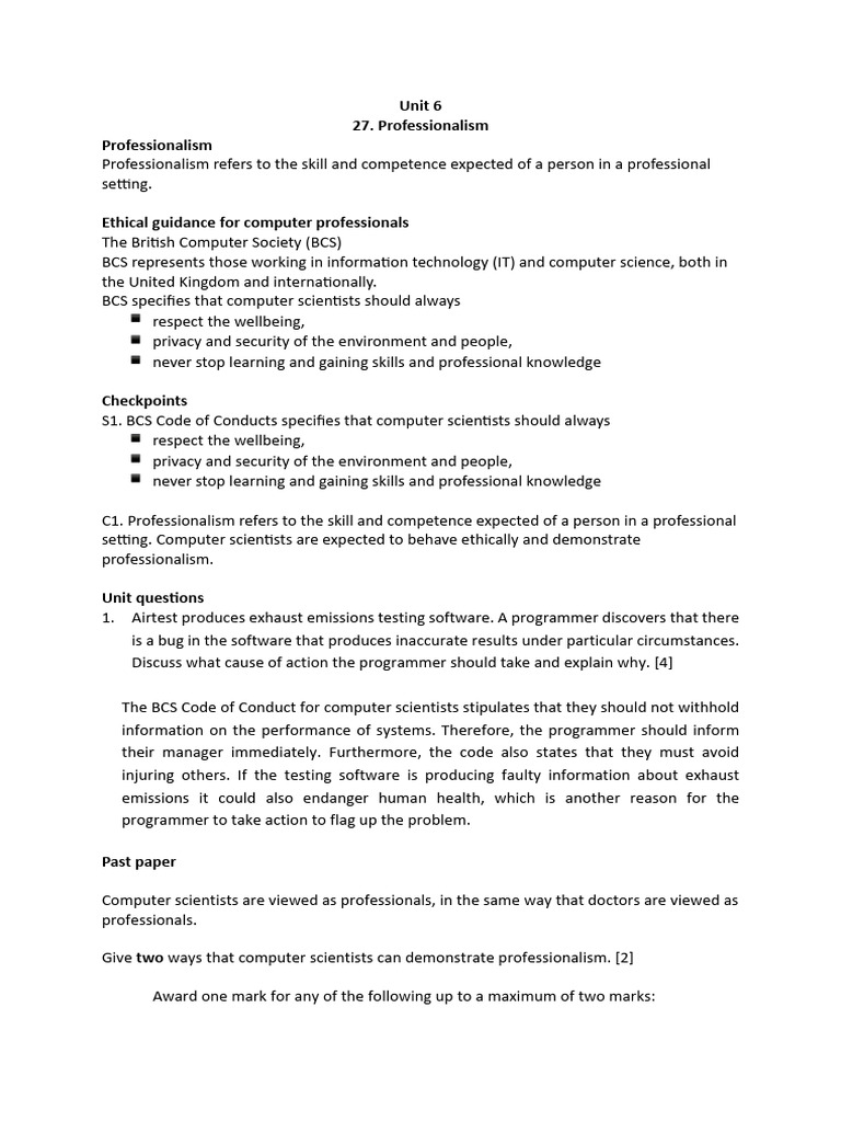 Unit-6(27-Professionalism) Note | PDF | Science | Cognition