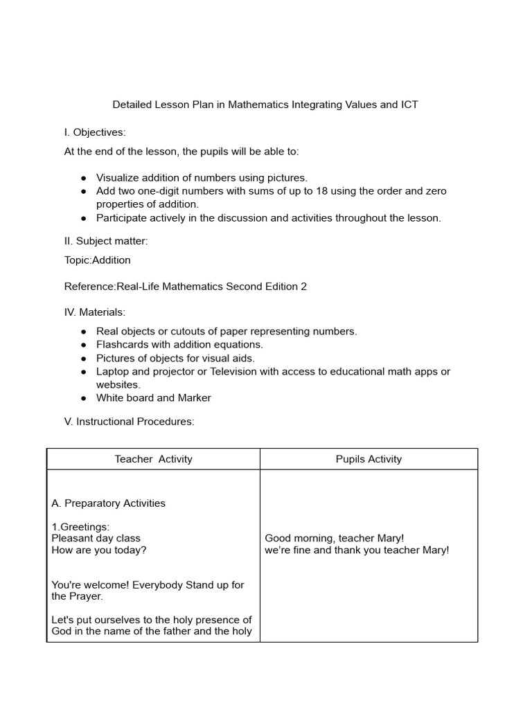 Demo Detailed Lesson Plan Math2 | PDF | Learning